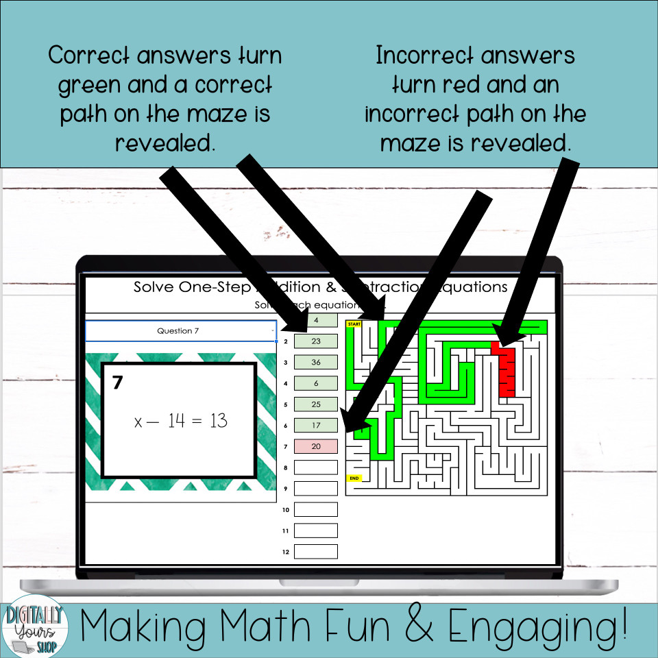 Solve One Step Addition and Subtraction Equations Digital Maze - Amped ...