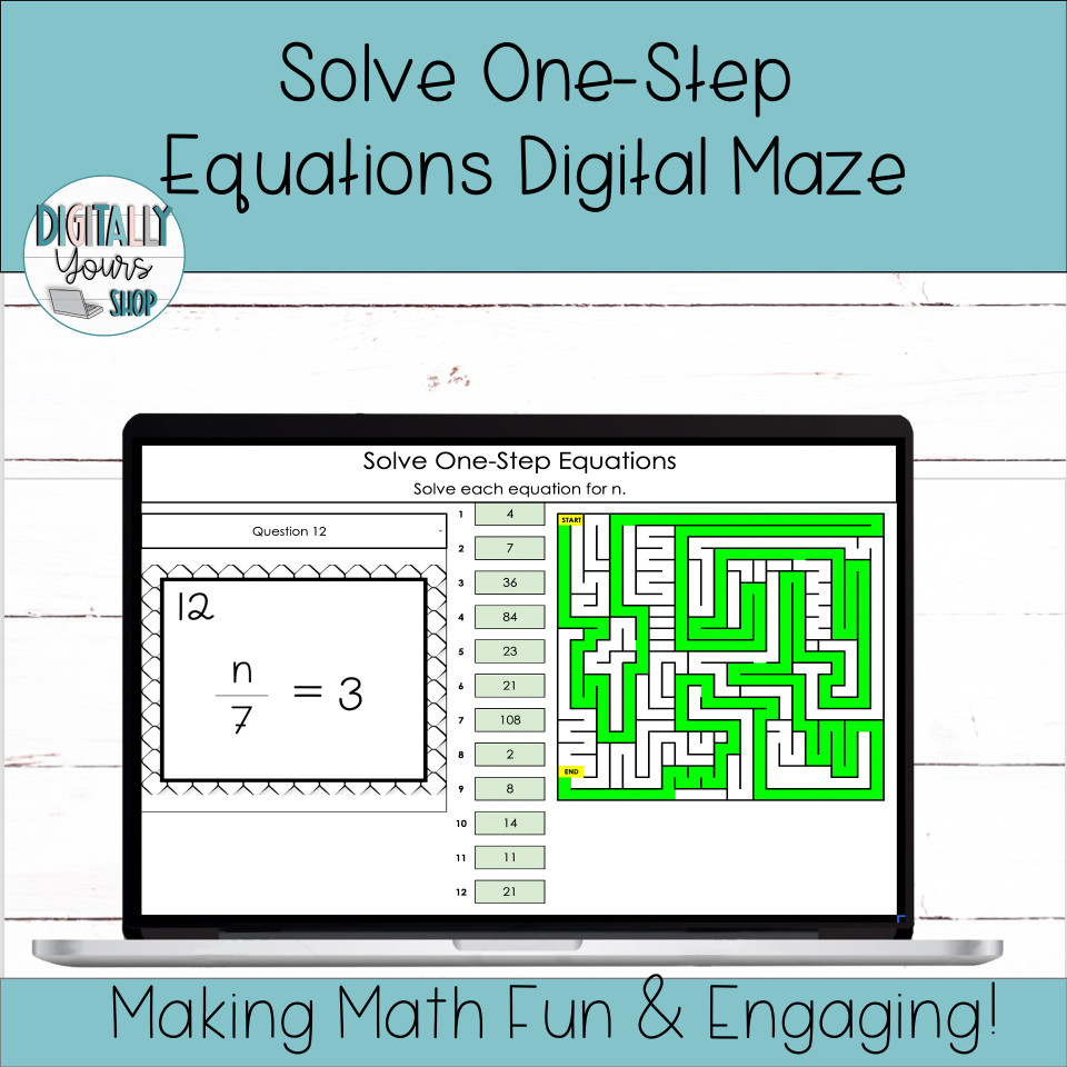 Solve One Step Addition and Subtraction Equations Digital Maze - Amped ...