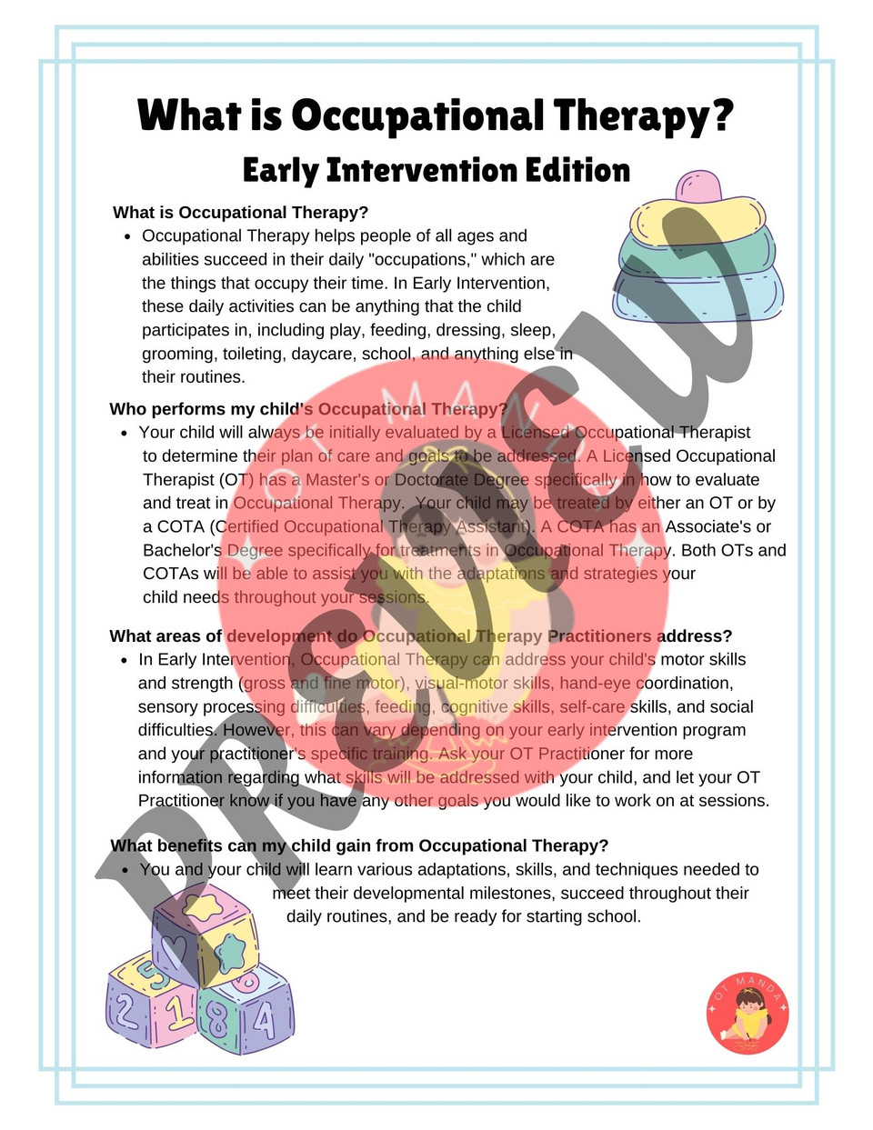 What is Occupational Therapy Parent Handout Early Intervention Edition ...