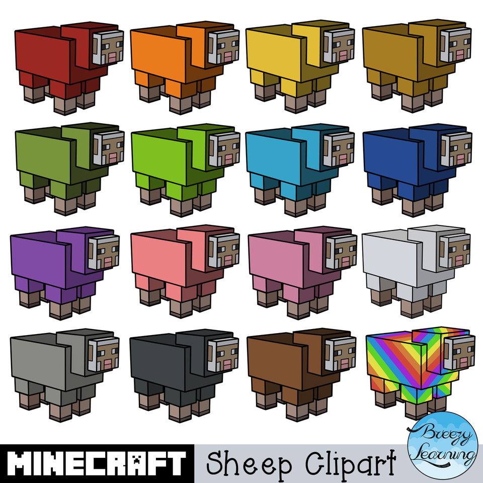 Colorful Sheep Clipart - Minecraft PNGs