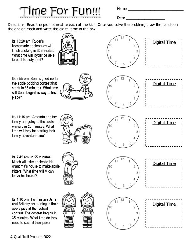 Elapsed Time Worksheets-Autumn Theme