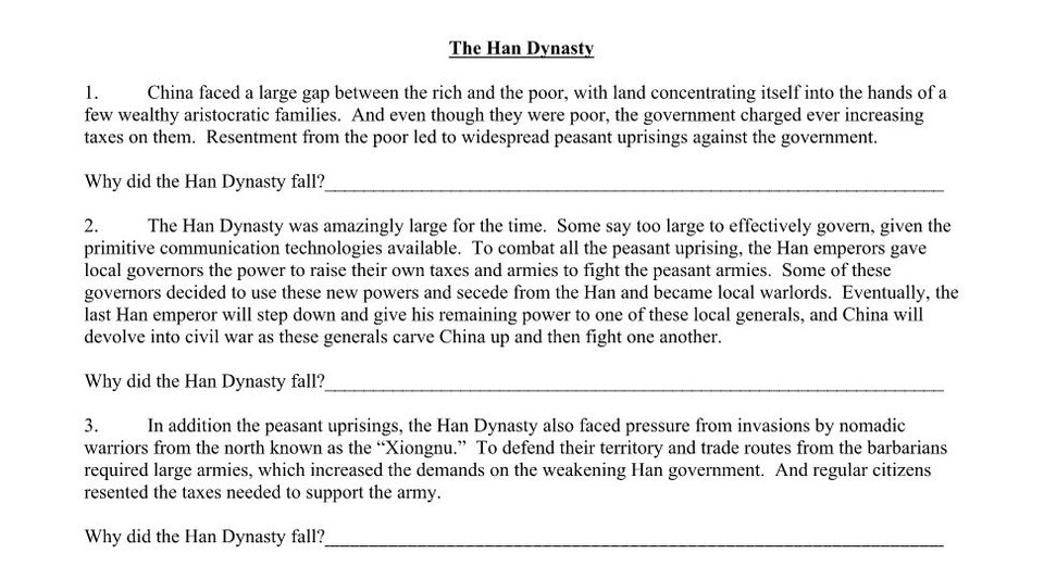 Fall of Roman Empire and Han Dynasty Comparison Lesson