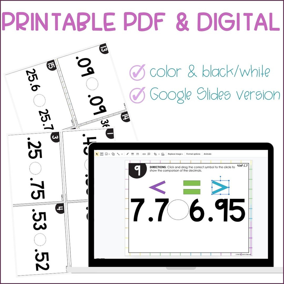 4th Grade Comparing Decimals to the Hundredths Math Task Cards Print ...