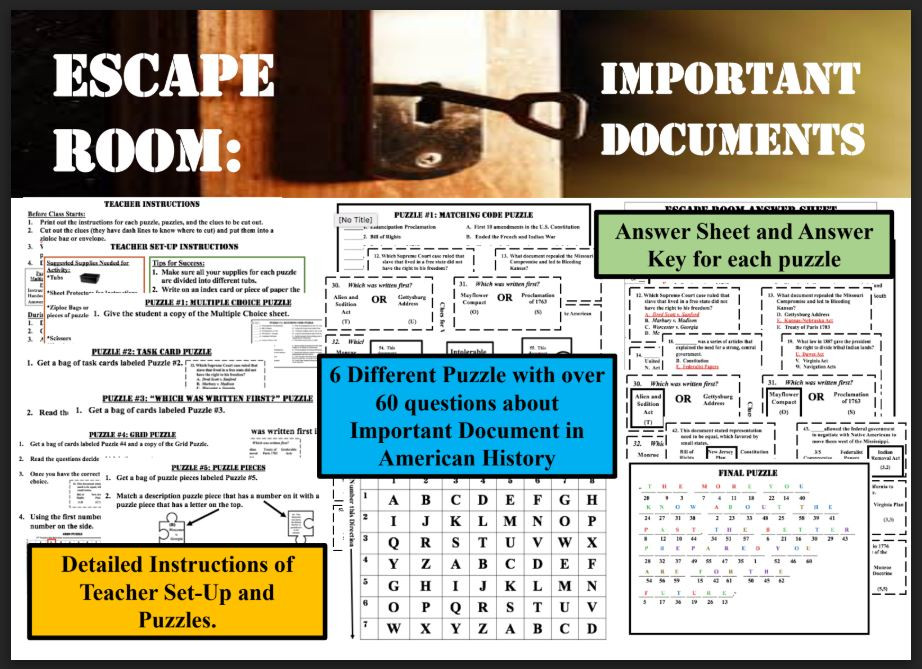 Escape Room: Important Documents in American History - Amped Up Learning
