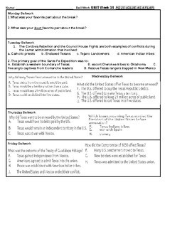 FREE - Bell work questions for Republic of Texas - Amped Up Learning