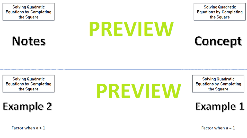 Solving Quadratic Equations by Completing the Square- Foldables ...