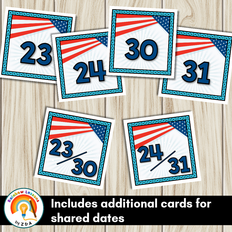 July Calendar Numbers | July 2024 Calendar Cards | Summer Calendar Numbers