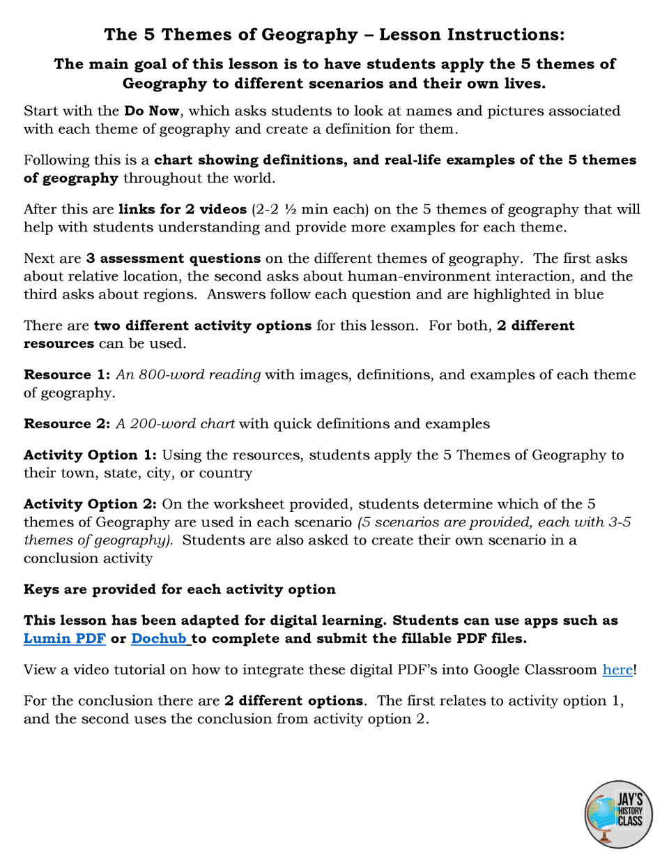 Geography: 5 Themes of Geography Word Wall