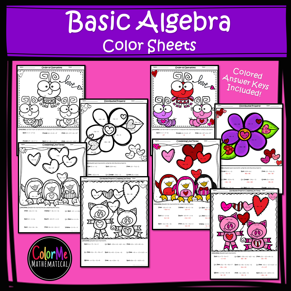 Basic Algebra Color by Number Worksheets