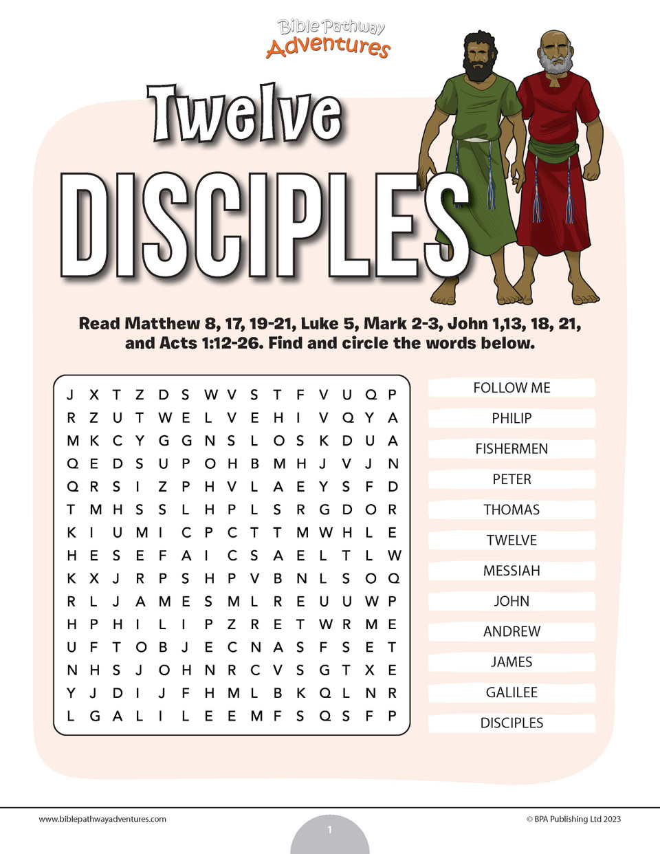 Twelve Disciples word search puzzle