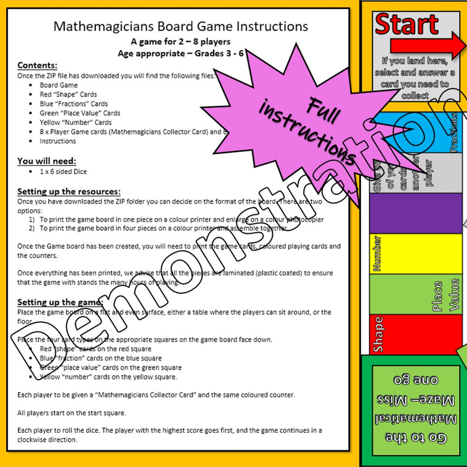 Mathematic Skills Board Game (4 ops, shape, fractions, place value ...