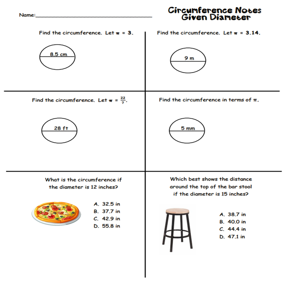 Circumference Notes & Guided Practice - Amped Up Learning
