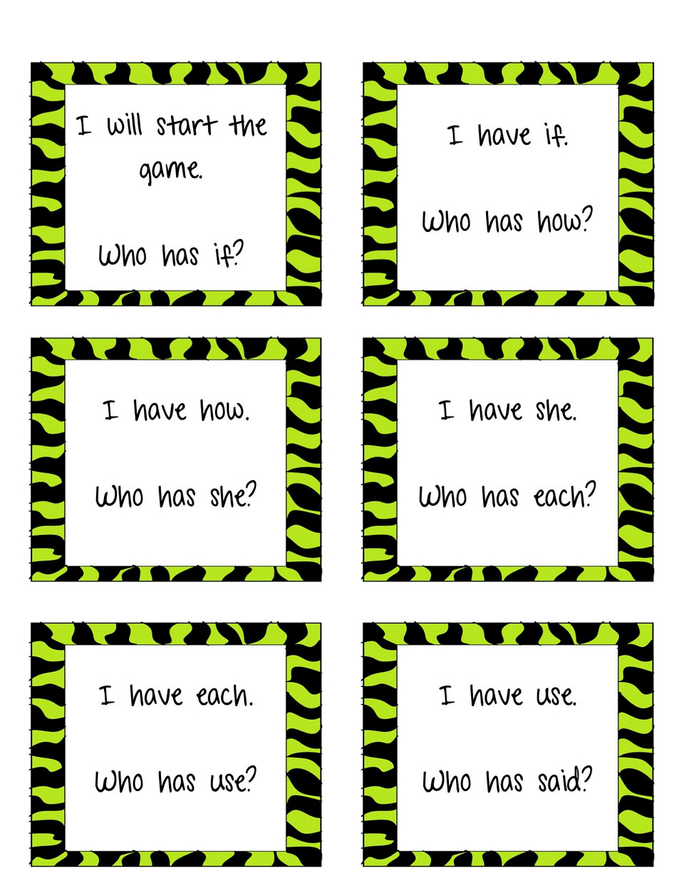 I Have Who Has Sight Words - set 2