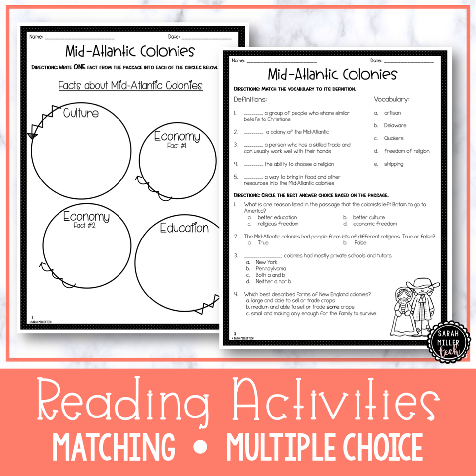 Mid-Atlantic Colonies | Reading Activity Packet - Amped Up Learning