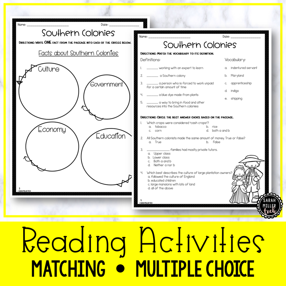Southern Colonies | Reading Activity Packet - Amped Up Learning