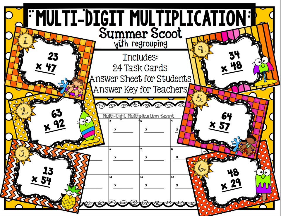 Multi-Digit Multiplication Summer Task Cards Scoot - Amped Up Learning