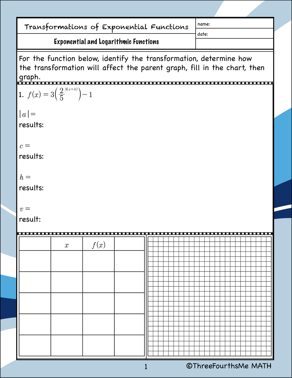 Transformations of Exponential Functions Classwork / Homework - Amped ...