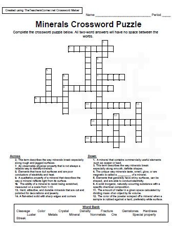 Minerals Crossword Puzzle - Amped Up Learning