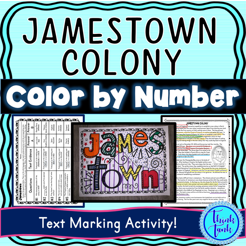 Jamestown Colony Color by Number, Reading Passage and Text Marking ...