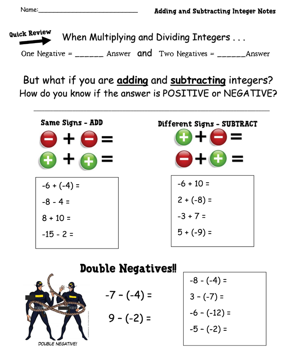 Integer Operations - Notes, Guided Practice & Quiz - Amped Up Learning