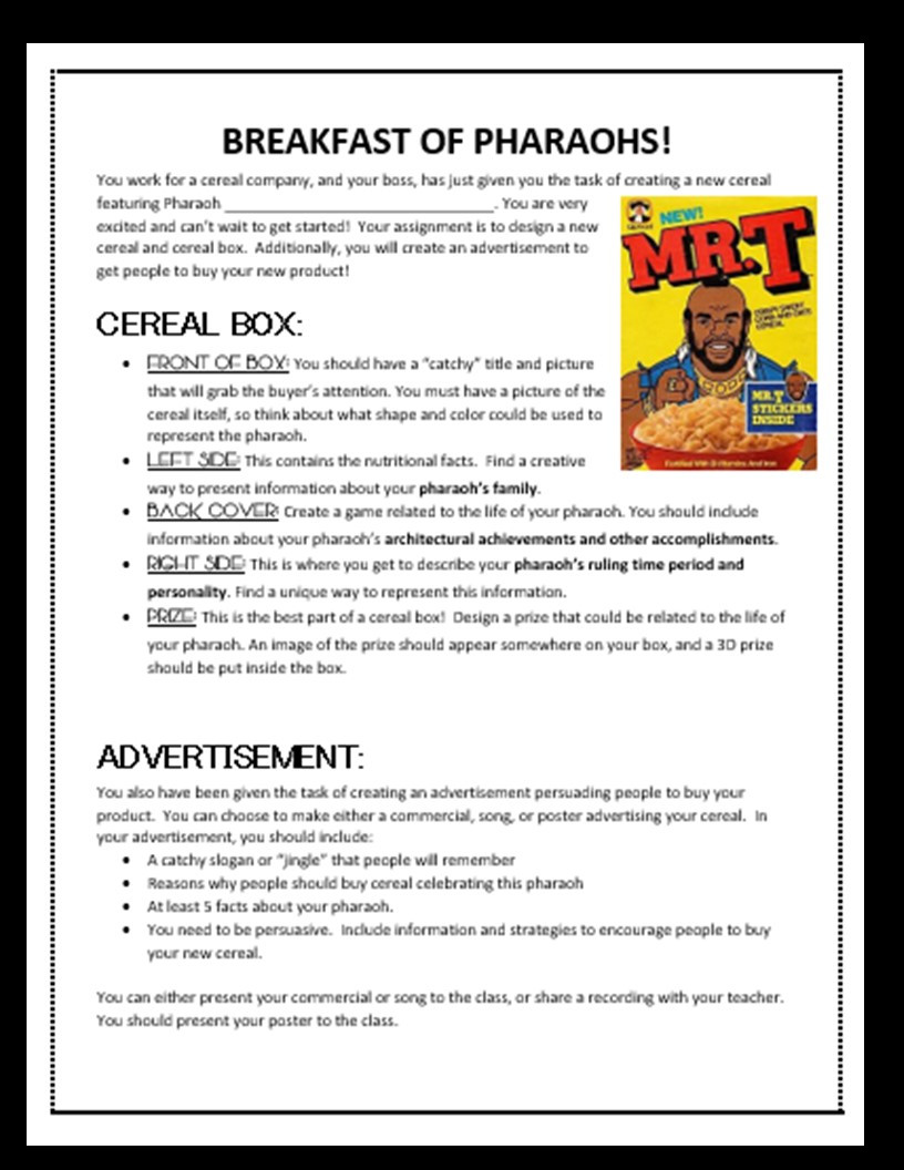 Breakfast of Egyptian Pharaohs: Cereal Box PBL - Amped Up Learning