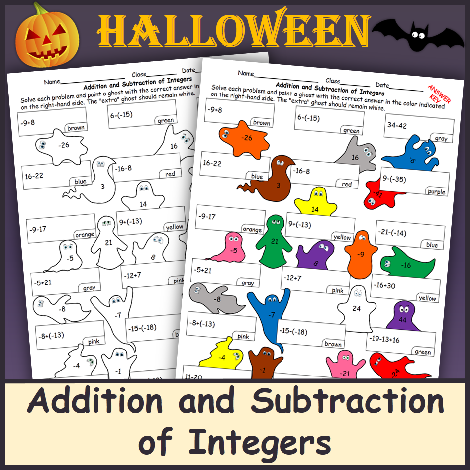 Addition and Subtraction of Integers Halloween