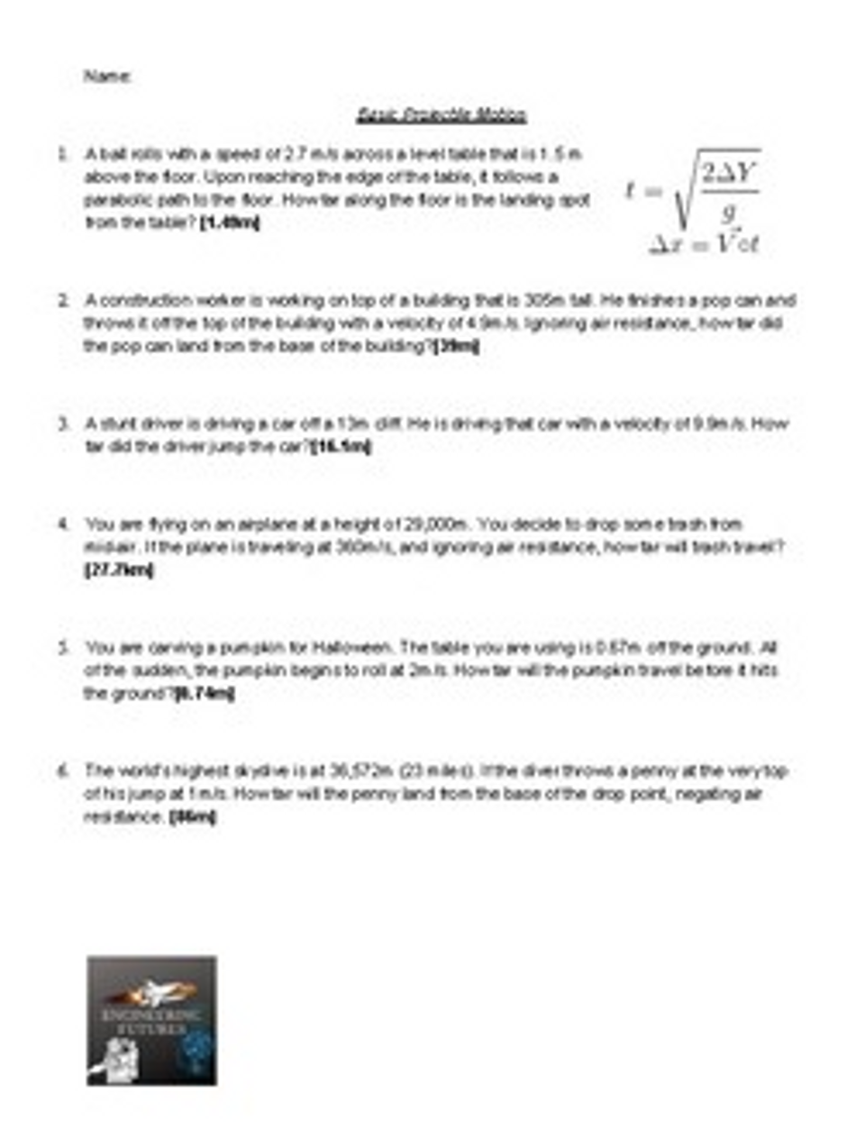 Projectile Motion Worksheets - Amped Up Learning