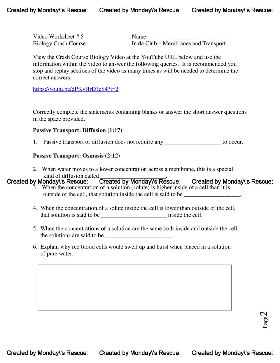 Crash Course Biology All Video Worksheet Guides and Transcripts (40 ...