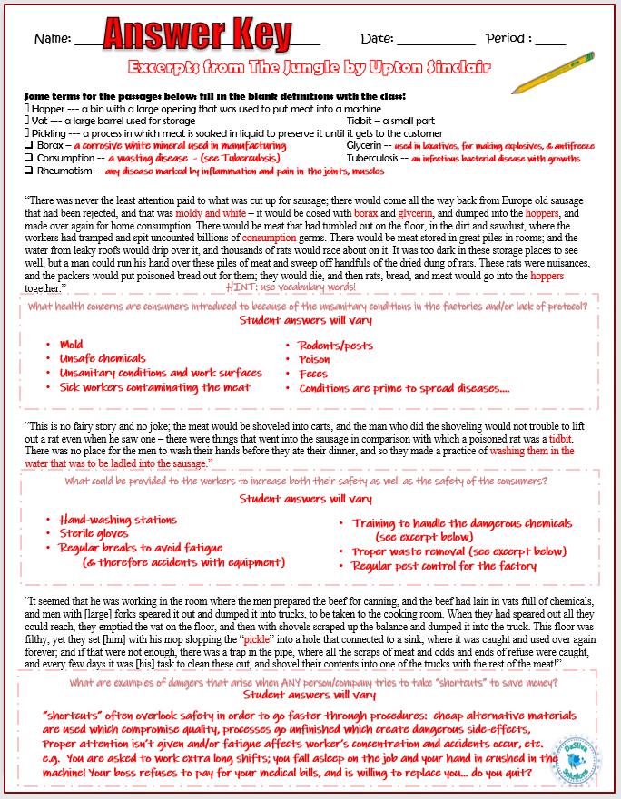 Industrial Revolution: "The Jungle" Close Reading & Guided Question ...