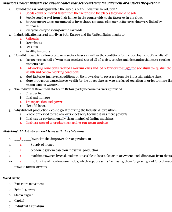 Industrial Revolution Quick Quiz - Amped Up Learning