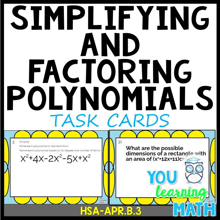 Simplifying and Factoring Polynomials: 31 TASK CARDS - Amped Up Learning