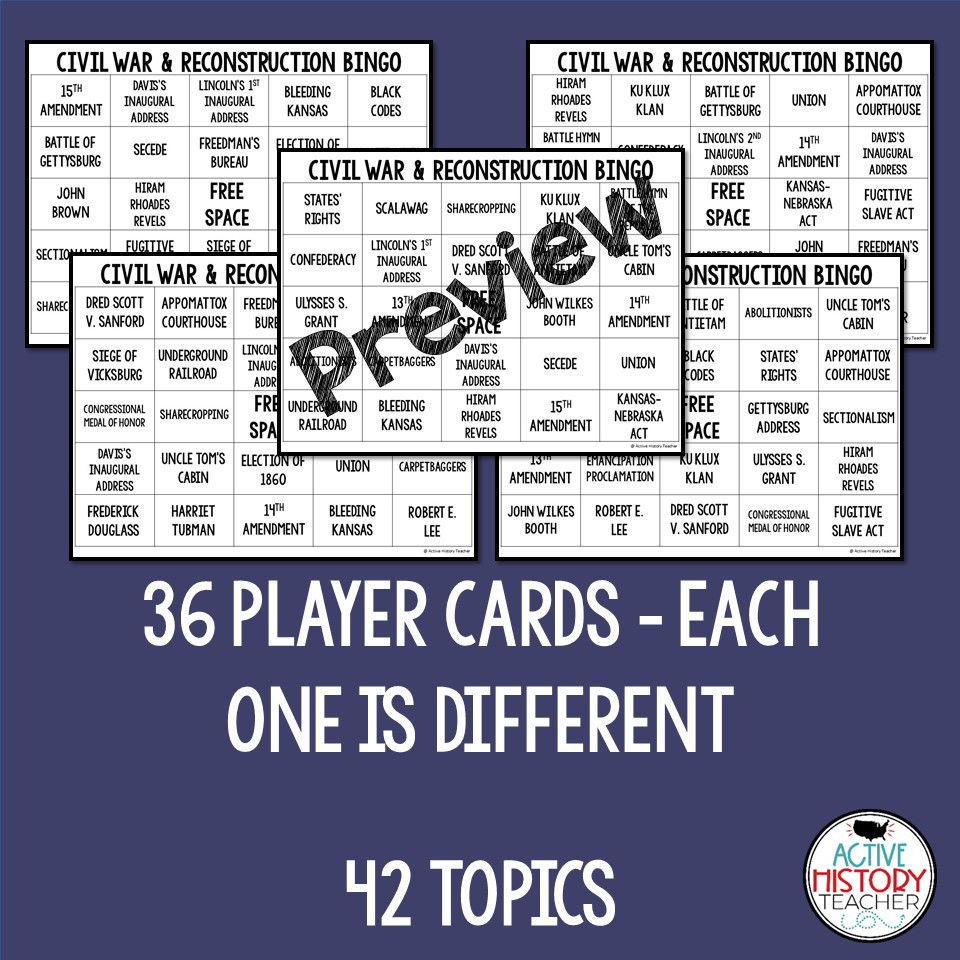 Civil War and Reconstruction Bingo - STAAR Review - Amped Up Learning