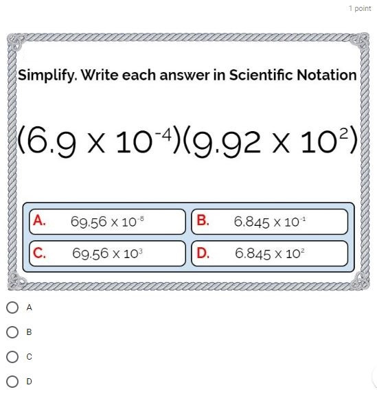 Operations with Numbers in Scientific Notation: Google Forms Quiz - 20 ...