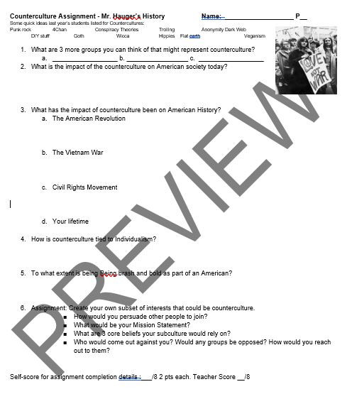 American History Counter Culture Research And Analysis Assignment ...