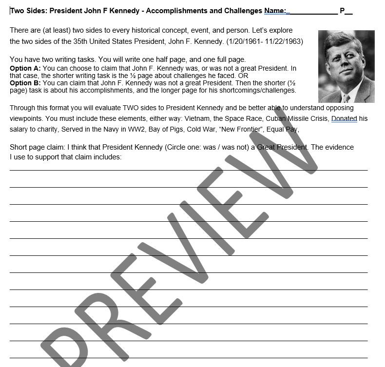 Two Sides Pros and Cons of President John F Kennedy US History Distance ...