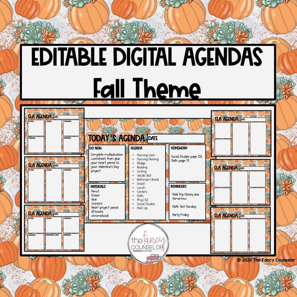 Editable Digital Daily Agendas Fall Pumpkin Back to School Autumn Theme ...