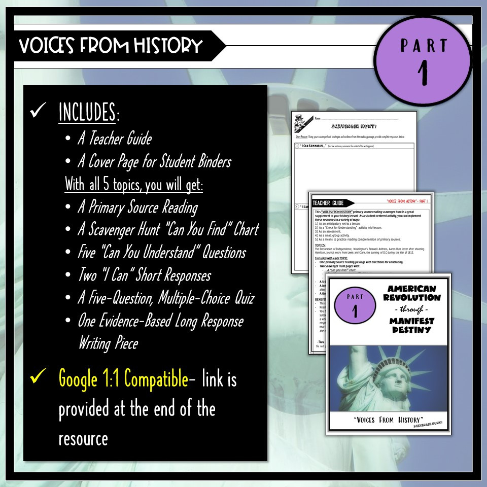US History DISTANCE LEARNING- Primary Source Reading Skills! (Part 1: ...