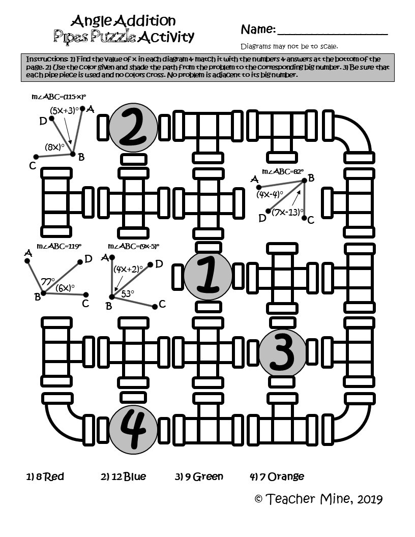 Angle Addition - Pipes Puzzle Activity
