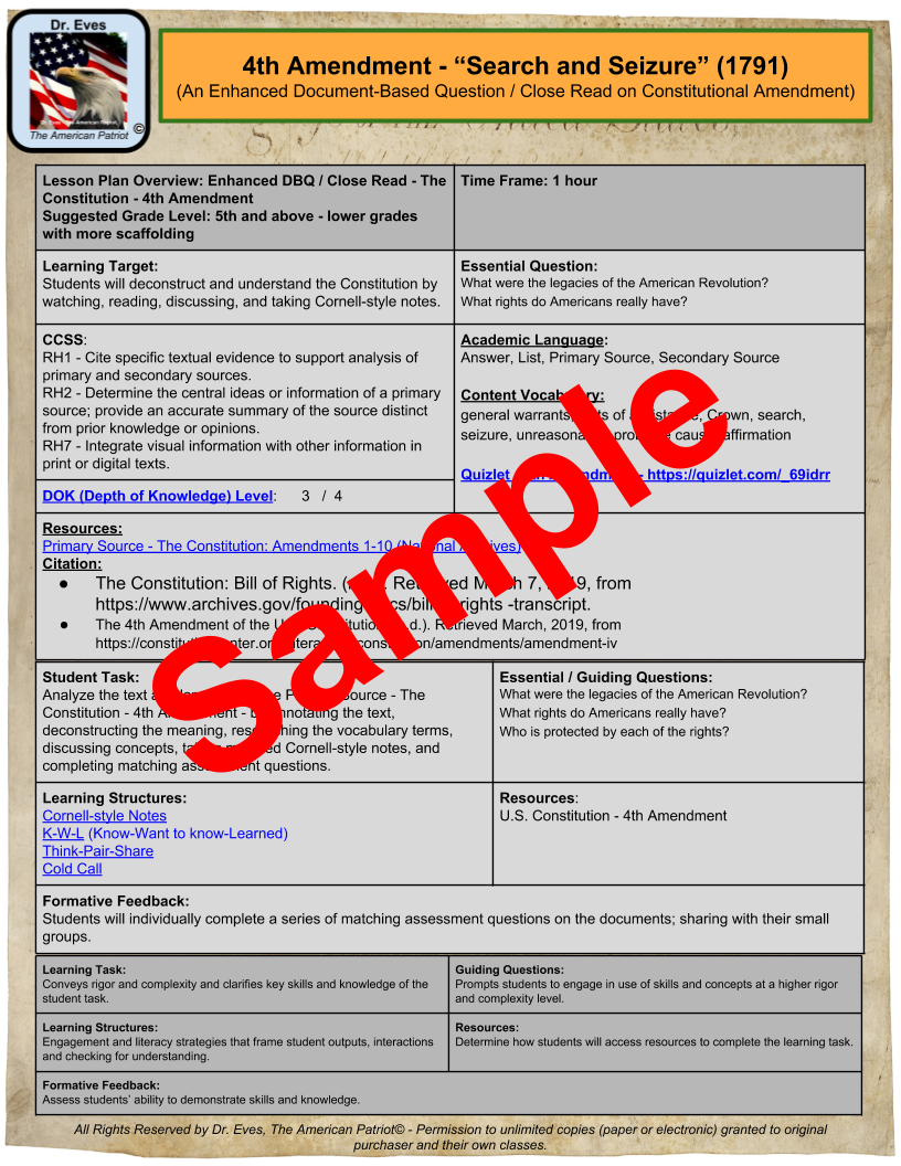 23rd Amendment - "Voting in D.C." - Enhanced DBQ - Close Read (PDF)