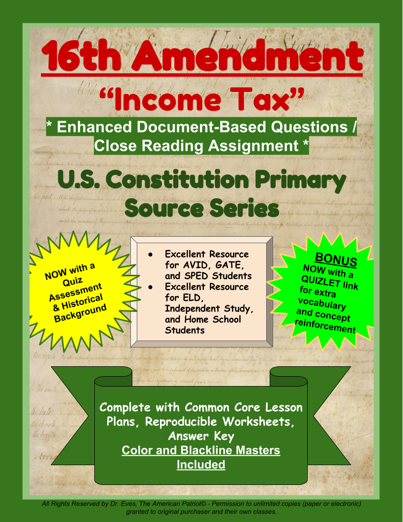 16th Amendment - "Income Tax" - Enhanced DBQ - Close Read (PDF for ...