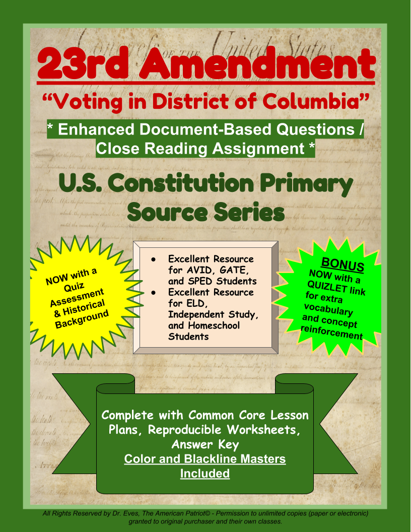 23rd Amendment - "Voting in D.C." - Enhanced DBQ - Close Read (PDF)
