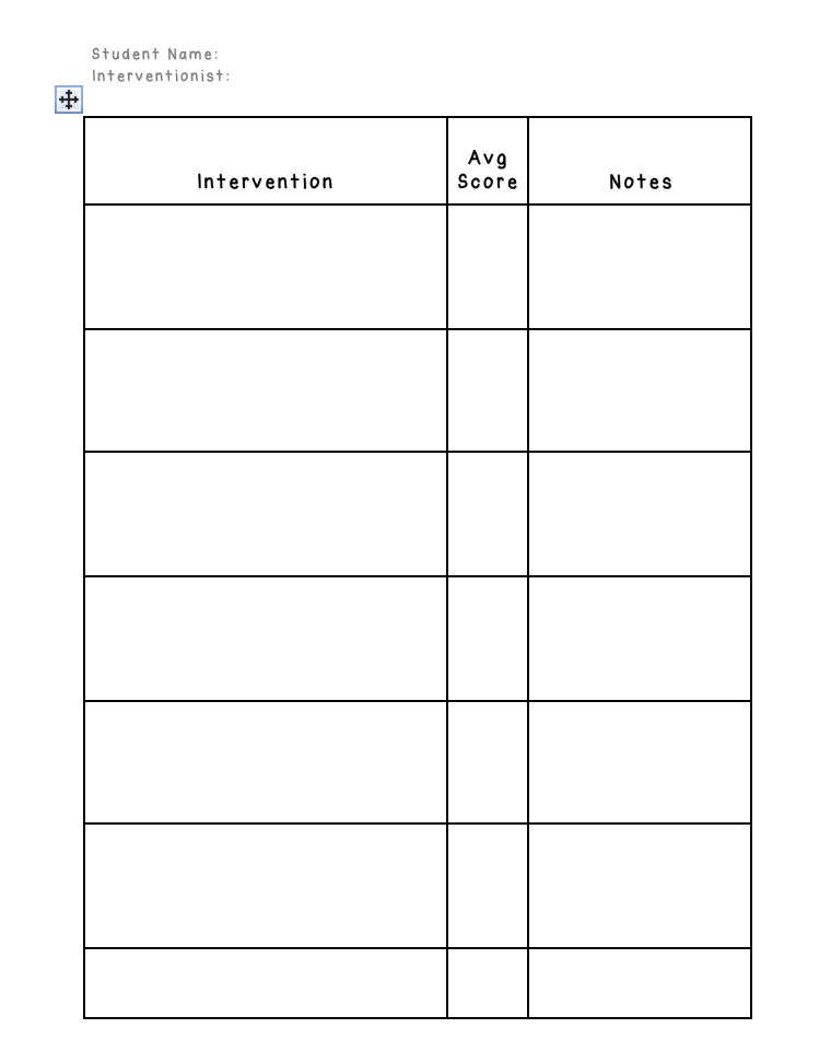 8 Week Intervention/ Data Collection Template- Editable - FREE
