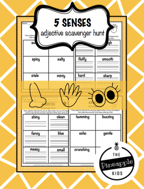 Adjectives | Scavenger Hunts based on the 5 Senses!