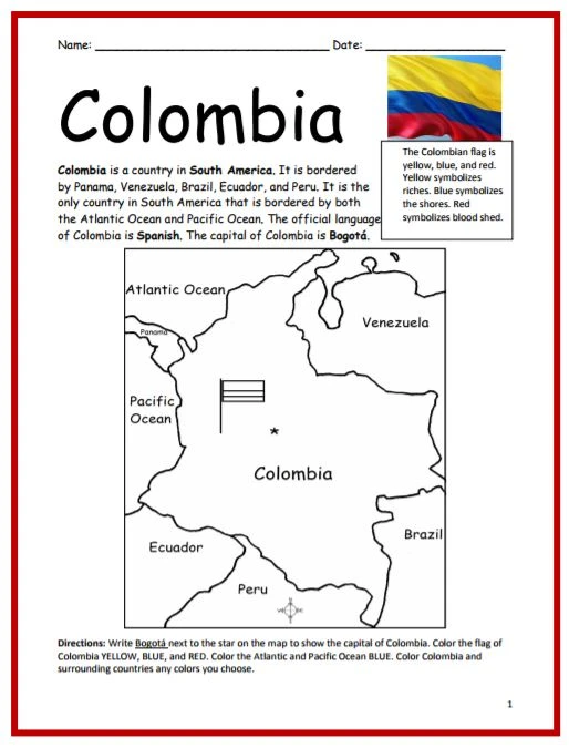 Color and Learn Geography - Colombia (FREE) - Amped Up Learning