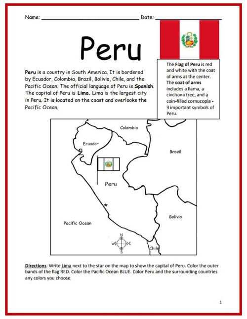 Color and Learn Geography - Peru - Amped Up Learning