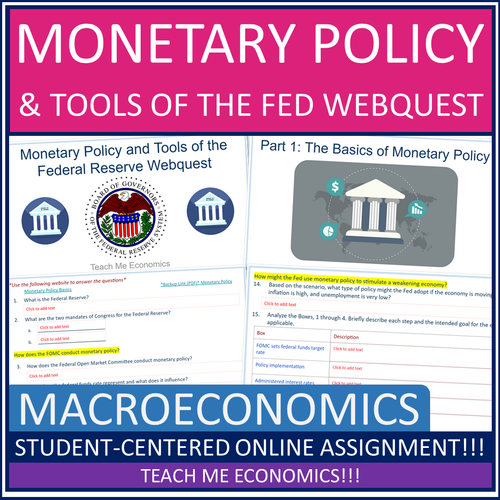 Monetary Policy and Tools of Federal Reserve Webquest Distance Learning ...