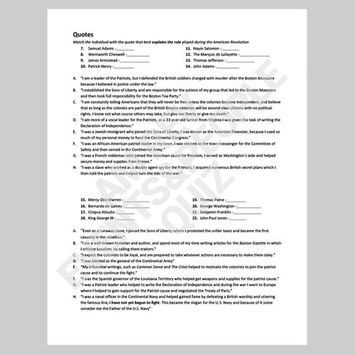 American Revolution People & Events Quiz
