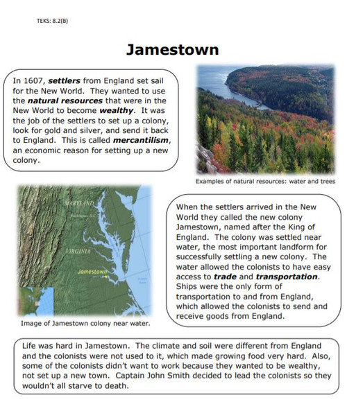 Jamestown Reading Passage - Amped Up Learning