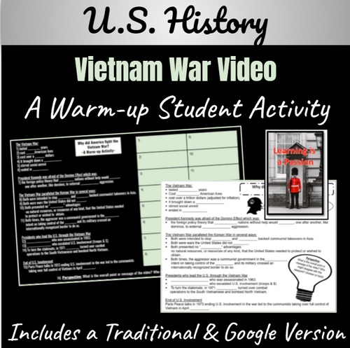 U.S. History: Vietnam War ~A Video Activity~ FREE - Amped Up Learning