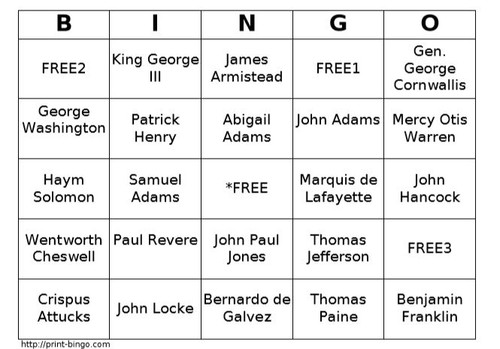 People of the American Revolution Bingo Activity - Amped Up Learning